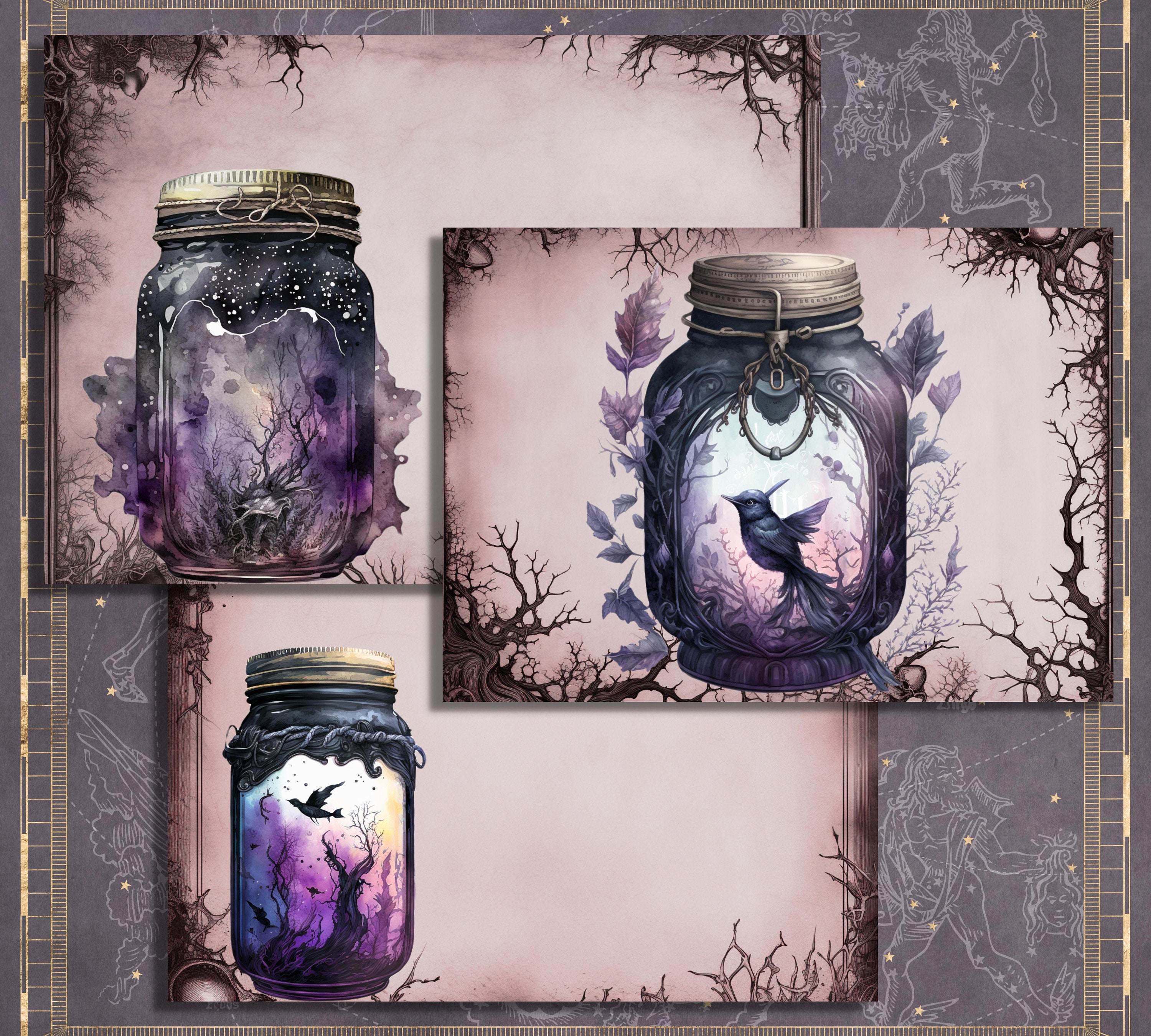 Printable Gothic Jars Digital Paper Mason Jar Ephemera - Etsy Australia
