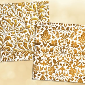 Printable Gold and White Damask Digital Papers, Gold Patterns Pages ...