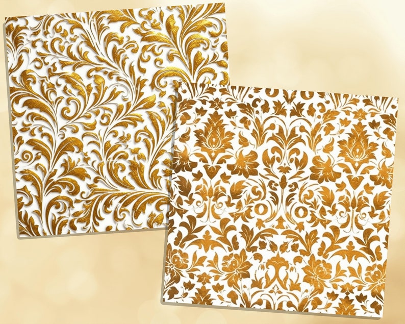 Printable Gold and White Damask Digital Papers, Gold Patterns Pages ...