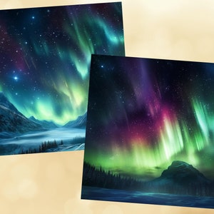 Printable Aurora Borealis Digital Paper, Northern Lights Pages, Sky ...
