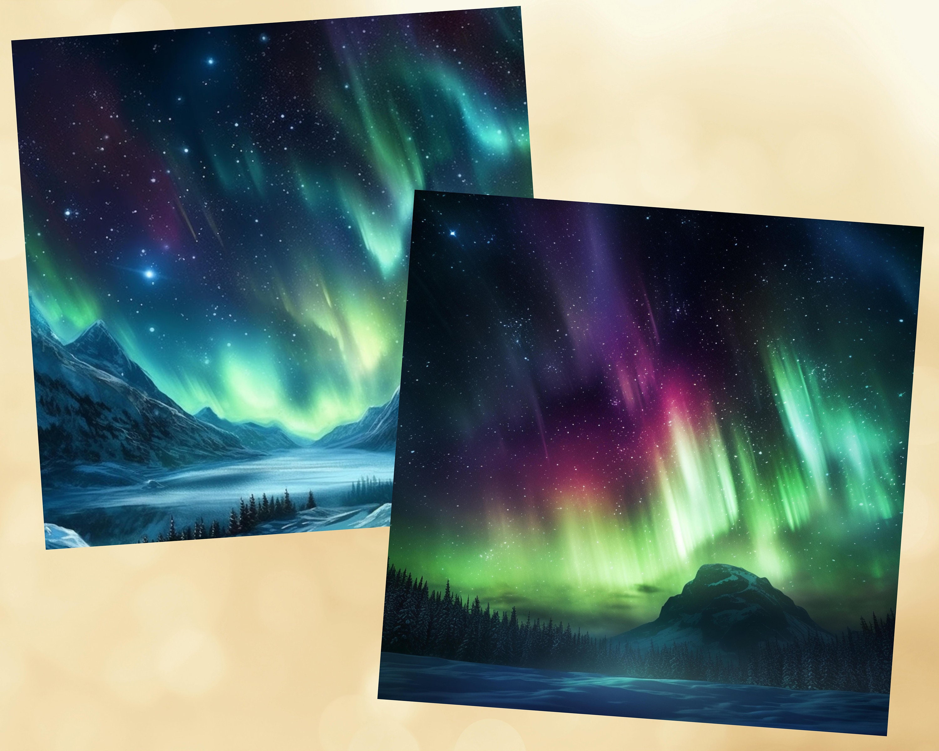 Printable Aurora Borealis Digital Paper, Northern Lights Pages, Sky ...