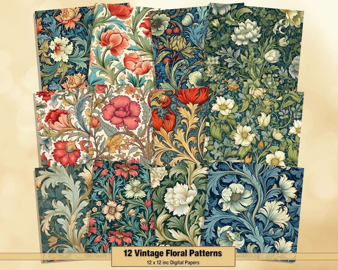 Printable Vintage Floral Patterns Digital Paper, Floral Pages, Shabby ...