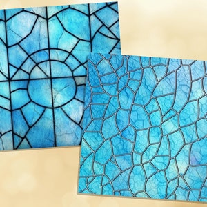 Printable Baby Blue Stained Glass Digital Papers, Blue Shimmer Pages ...