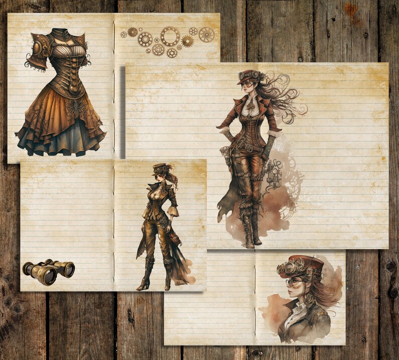 Printable Steampunk Girls Digital Paper, Steampunk Dress Ephemera ...