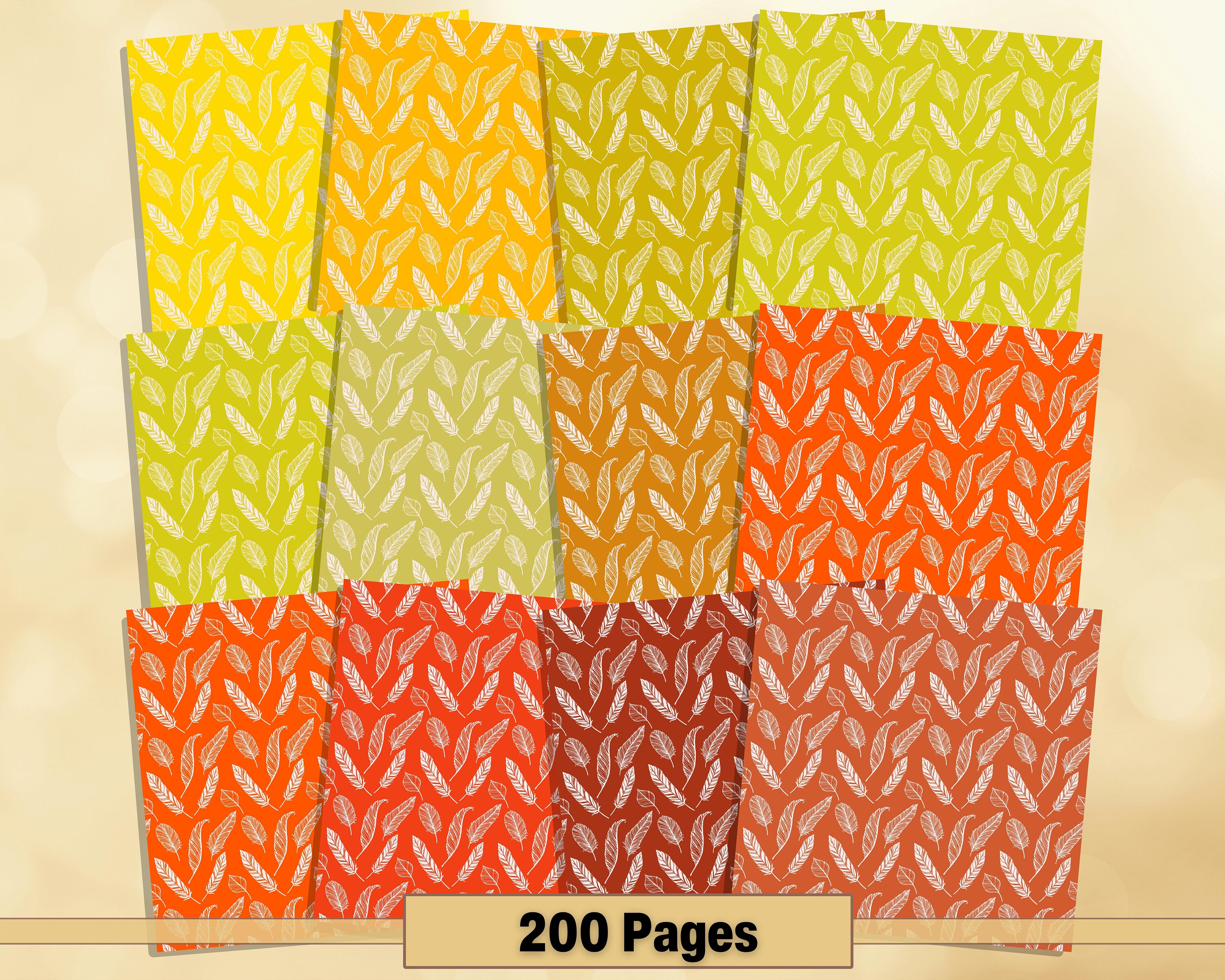 Printable 200 Seamless Feather Pattern Digital Papers, Feathers Color ...