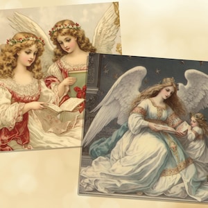 Printable Vintage Christmas Angels Digital Papers, Xmas Angel Pages ...