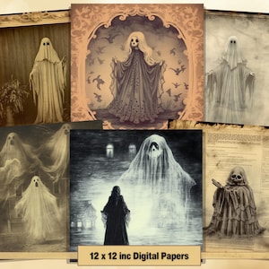 Printable Spooky Ghost Digital Papers, Pages, Halloween Background ...