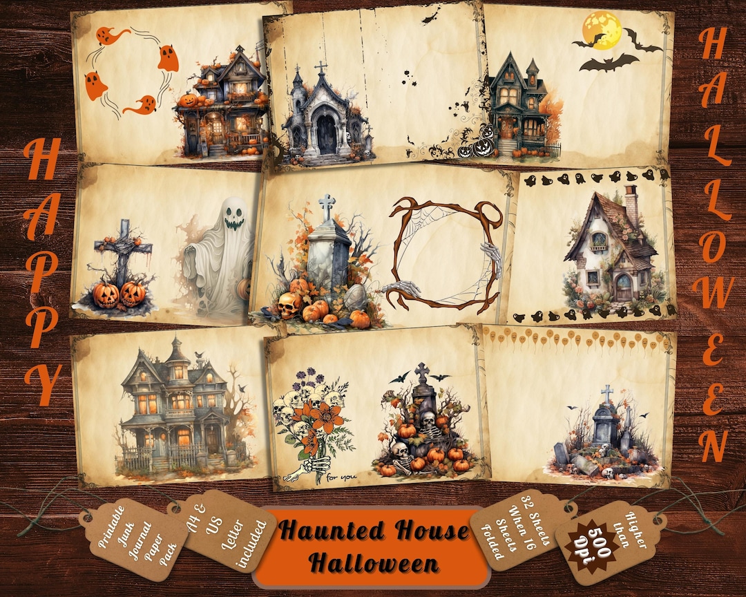 Printable Halloween Haunted House Digital Paper, Haunted Mansion ...