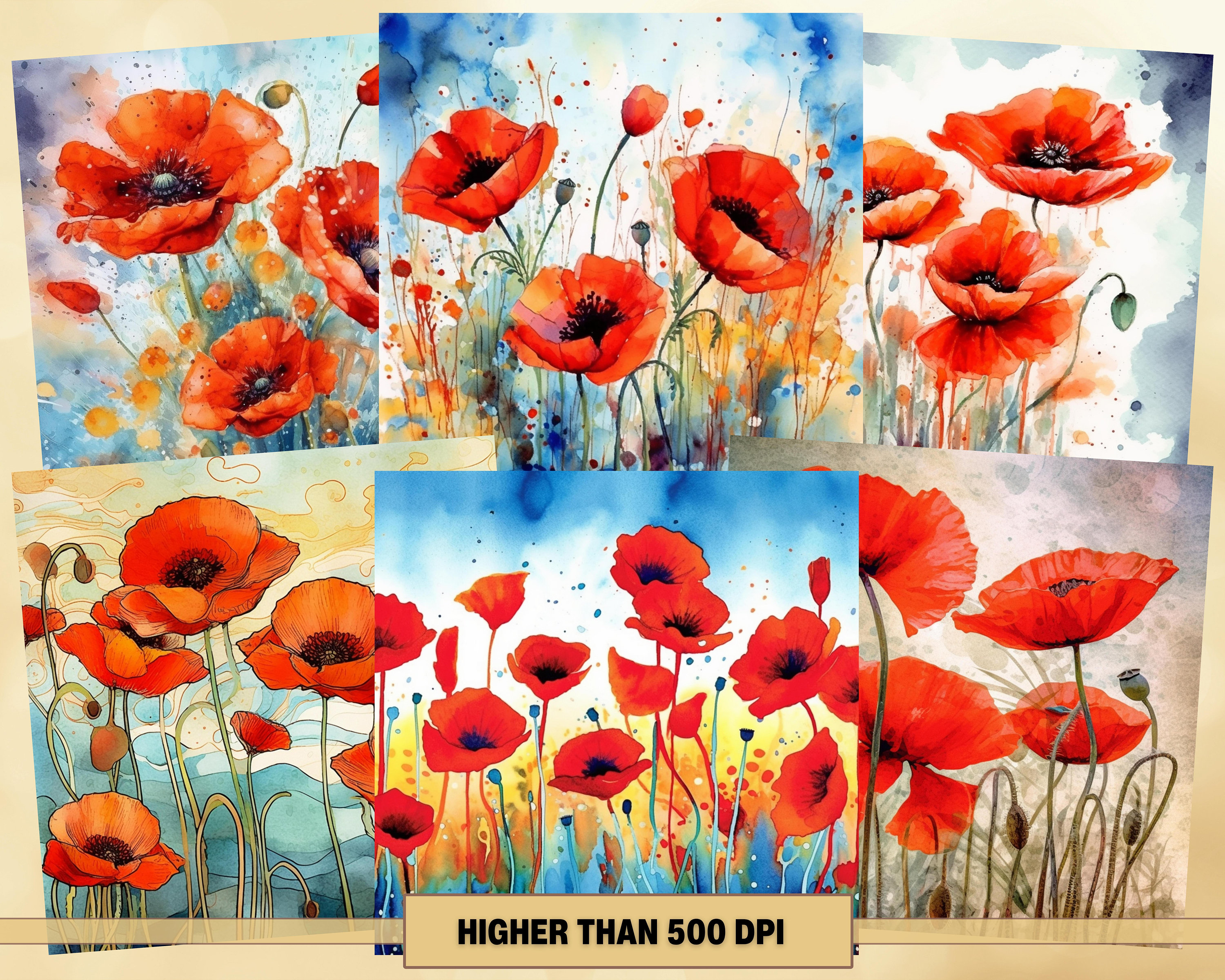 Printable Red Poppies Digital Paper Red Poppy Pages Vintage - Etsy