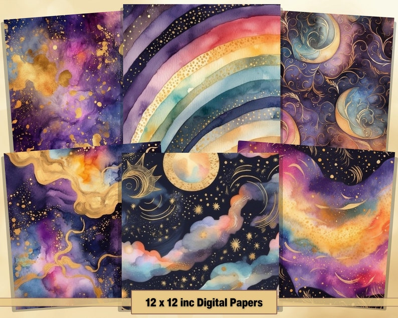 Printable Dark Fantasy Watercolor Digital Papers Celestial - Etsy
