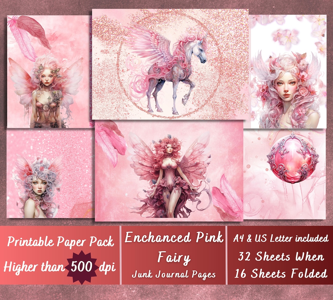 Printable Pink Fairy Digital Paper, Enchanced Fairies Ephemera ...