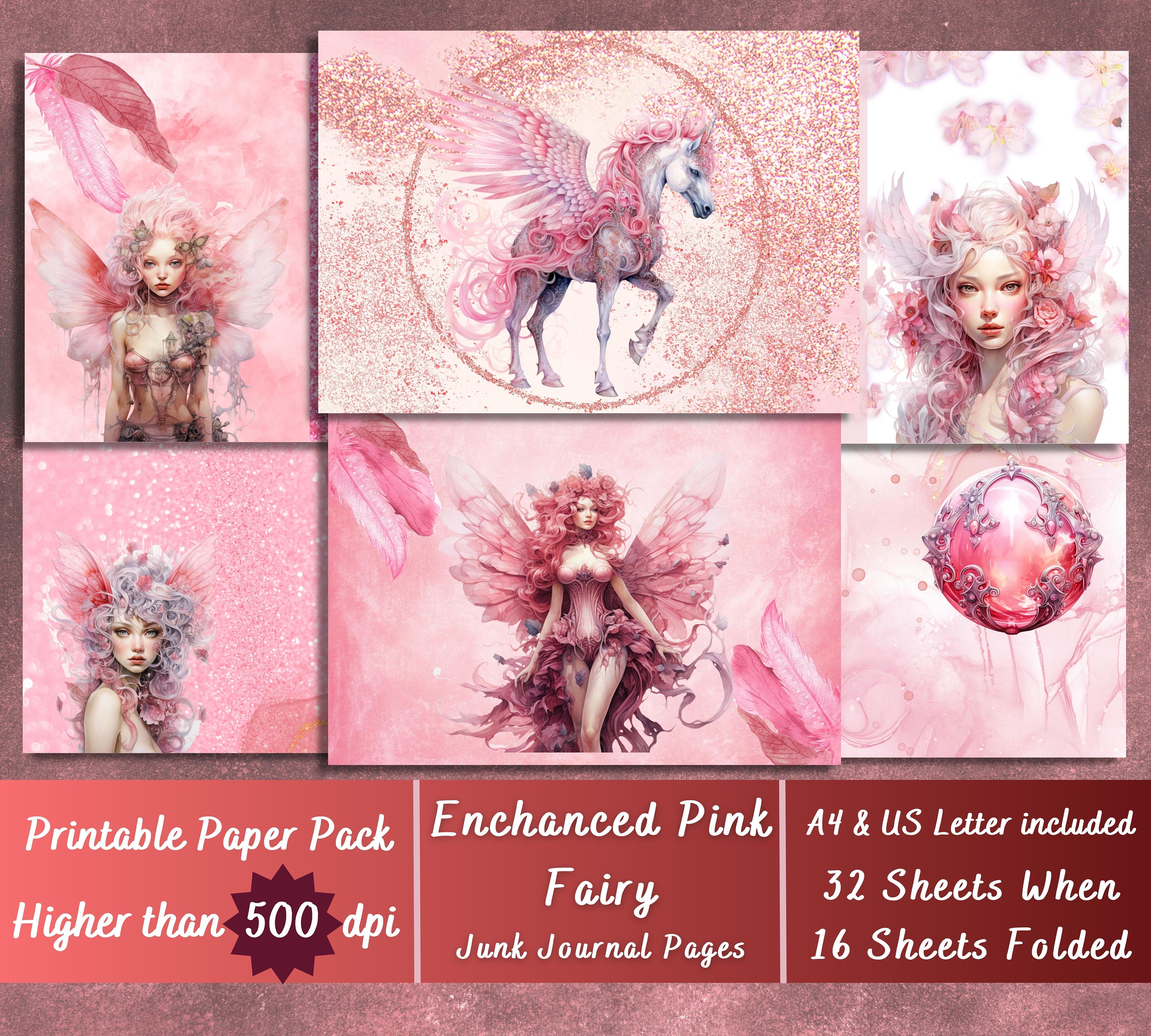 Printable Pink Fairy Digital Paper, Enchanced Fairies Ephemera ...