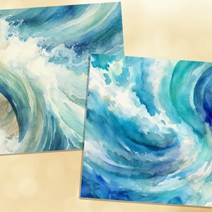 Printable Watercolor Ocean Waves Digital Papers, Blue Abstract Pages ...