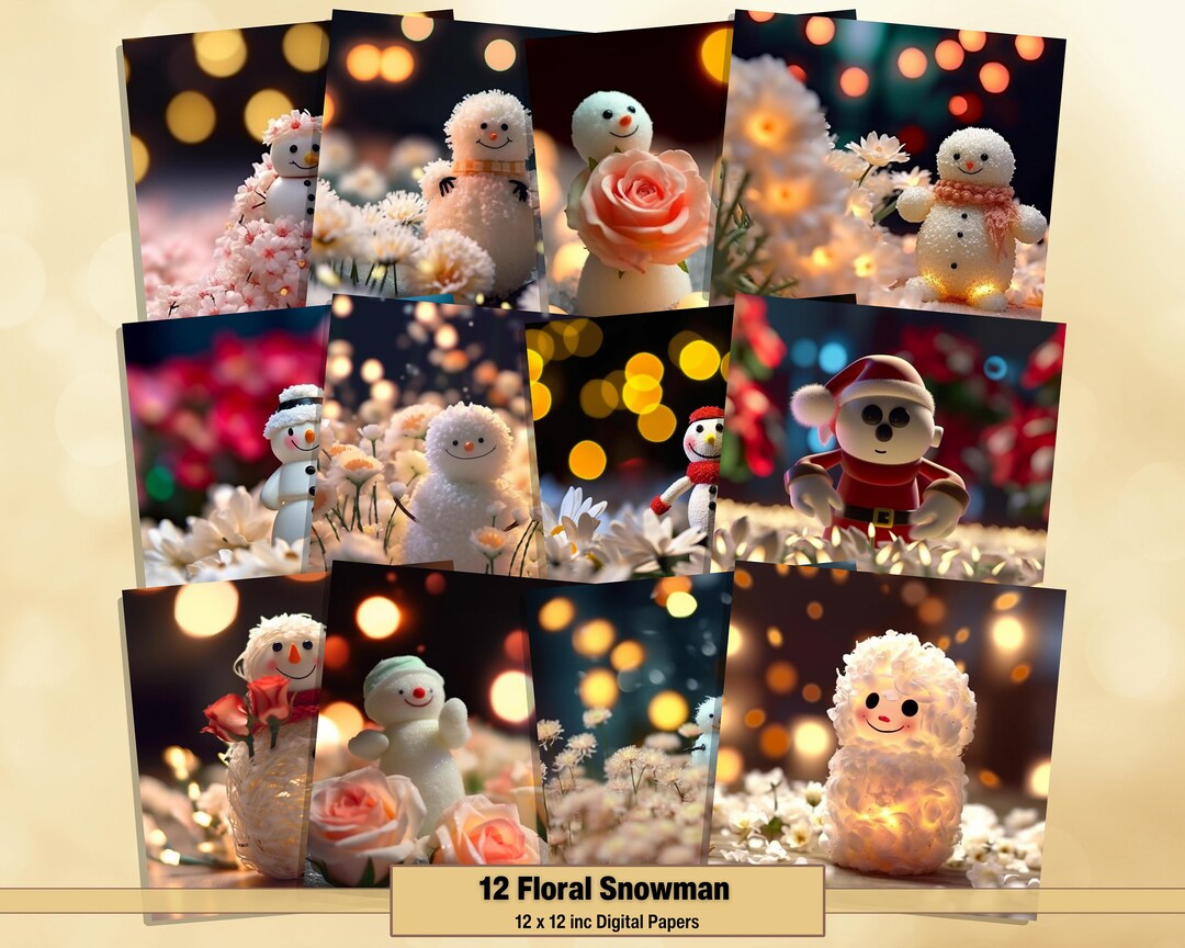 Printable Christmas Floral Snowman Digital Papers, Xmas Snowmen Page ...