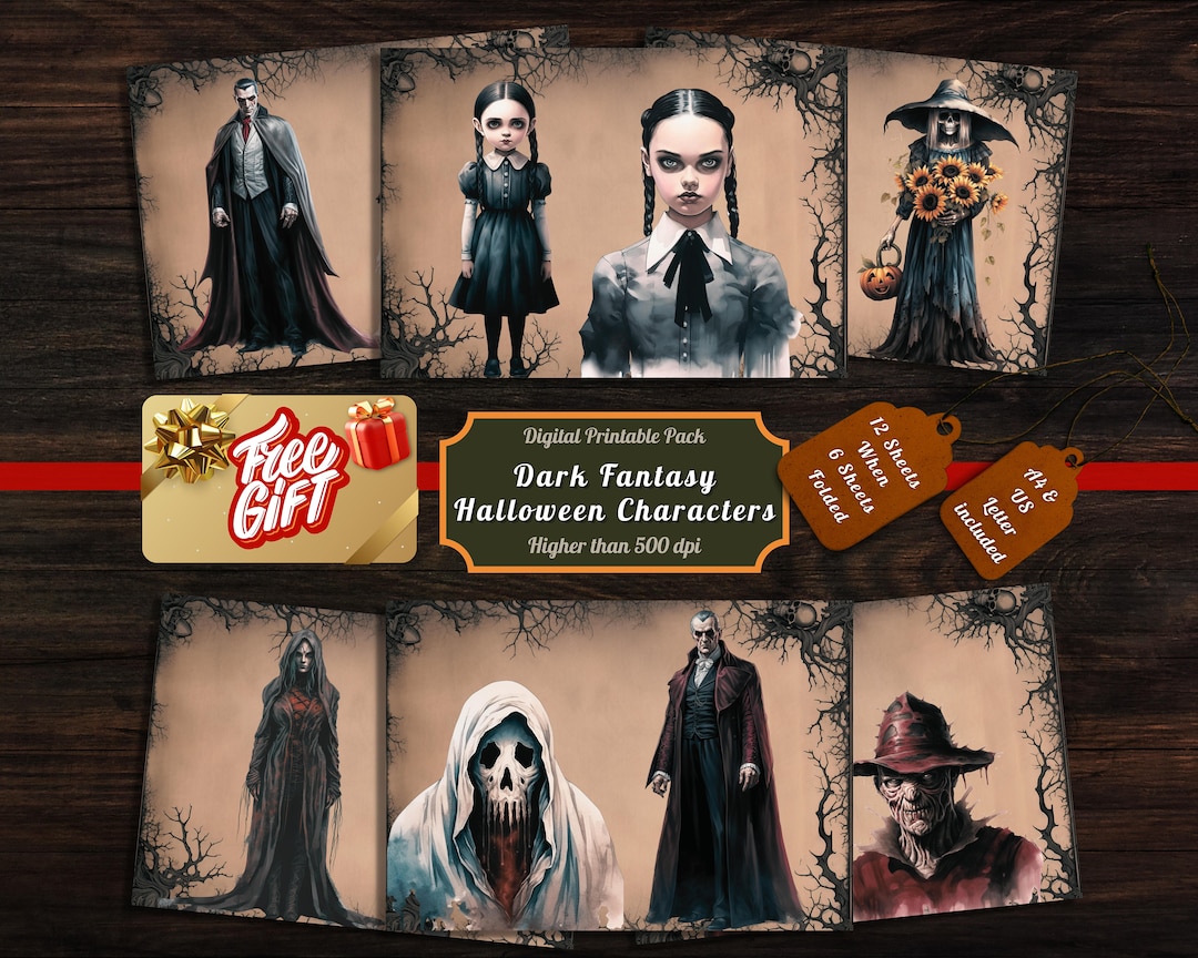 Printable Dark Fantasy Halloween Characters Digital Papers, Horror ...