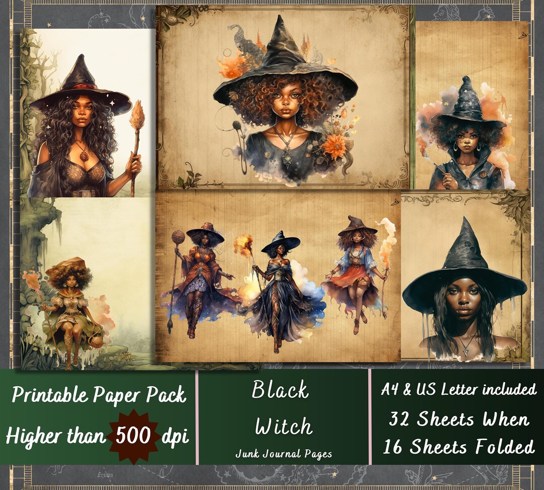 Printable Black Witch Digital Paper, Gothic Witchy Ephemera, Witchcraft ...