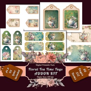 Printable Floral Tea Time Digital Papers Mega Bundle, Fussy Cuts Kit ...