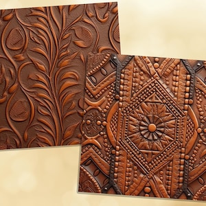 Printable Brown Leather Textures Digital Papers, Tooled Leather Page ...