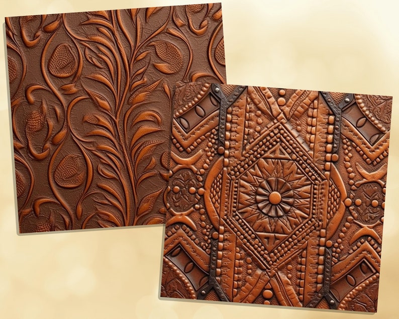 Printable Brown Leather Textures Digital Papers, Tooled Leather Page ...