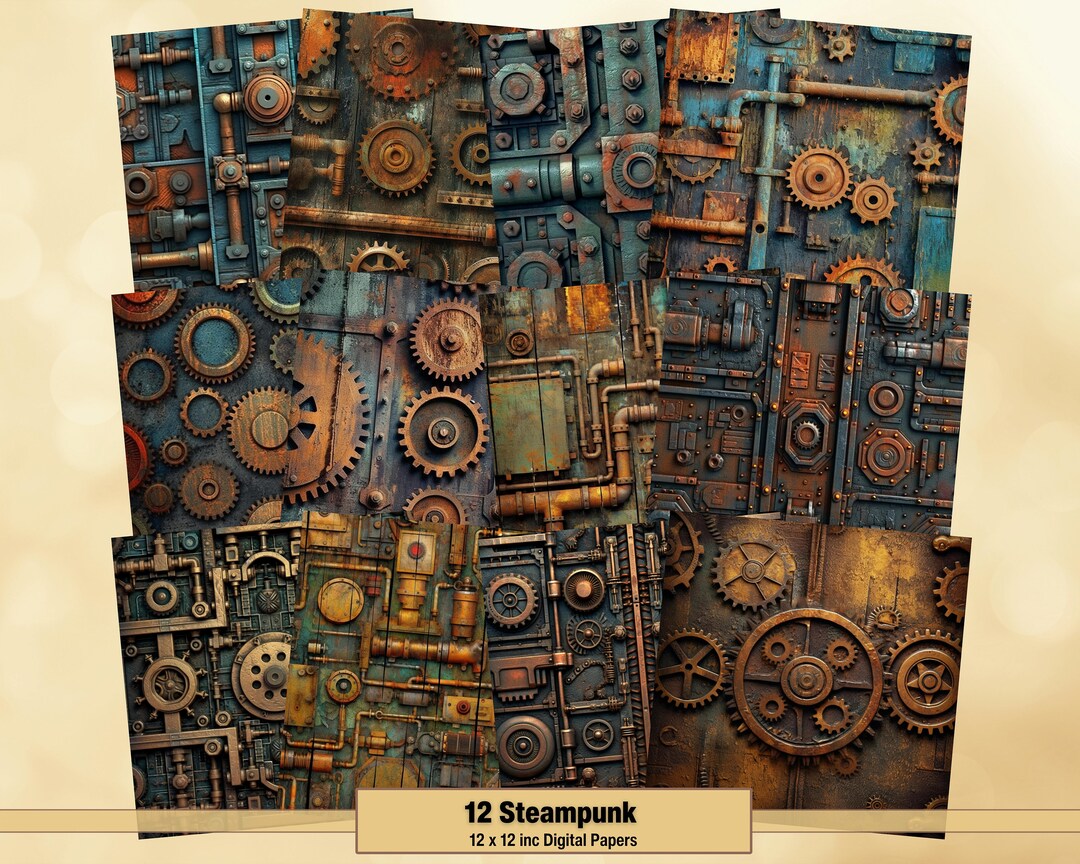 Printable Steampunk Digital Paper, Industrial Pages, Masculine ...