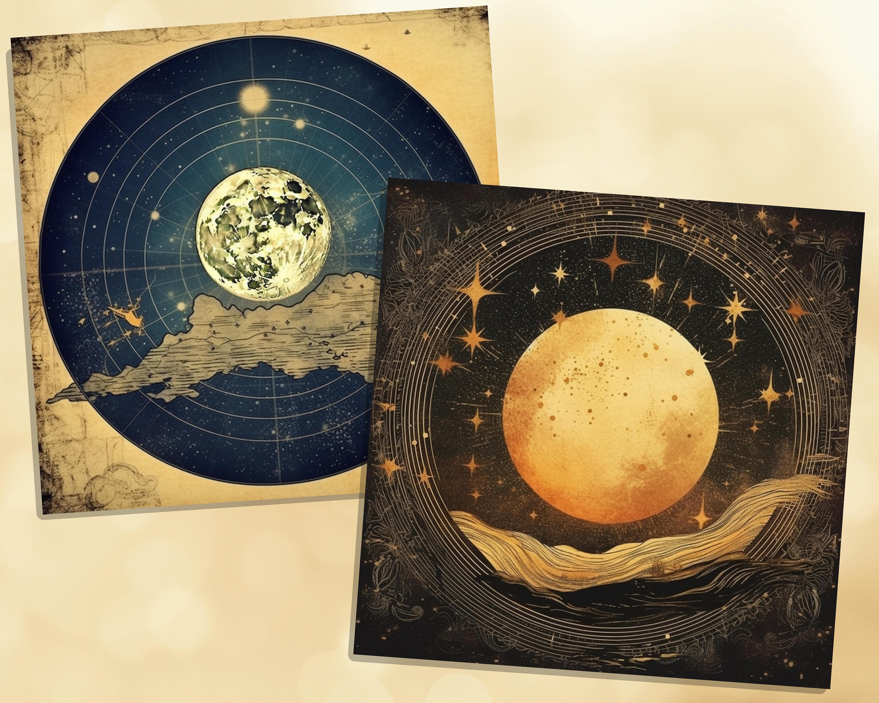 Printable Mystical Moon Digital Paper, Celestial Pages, Night ...