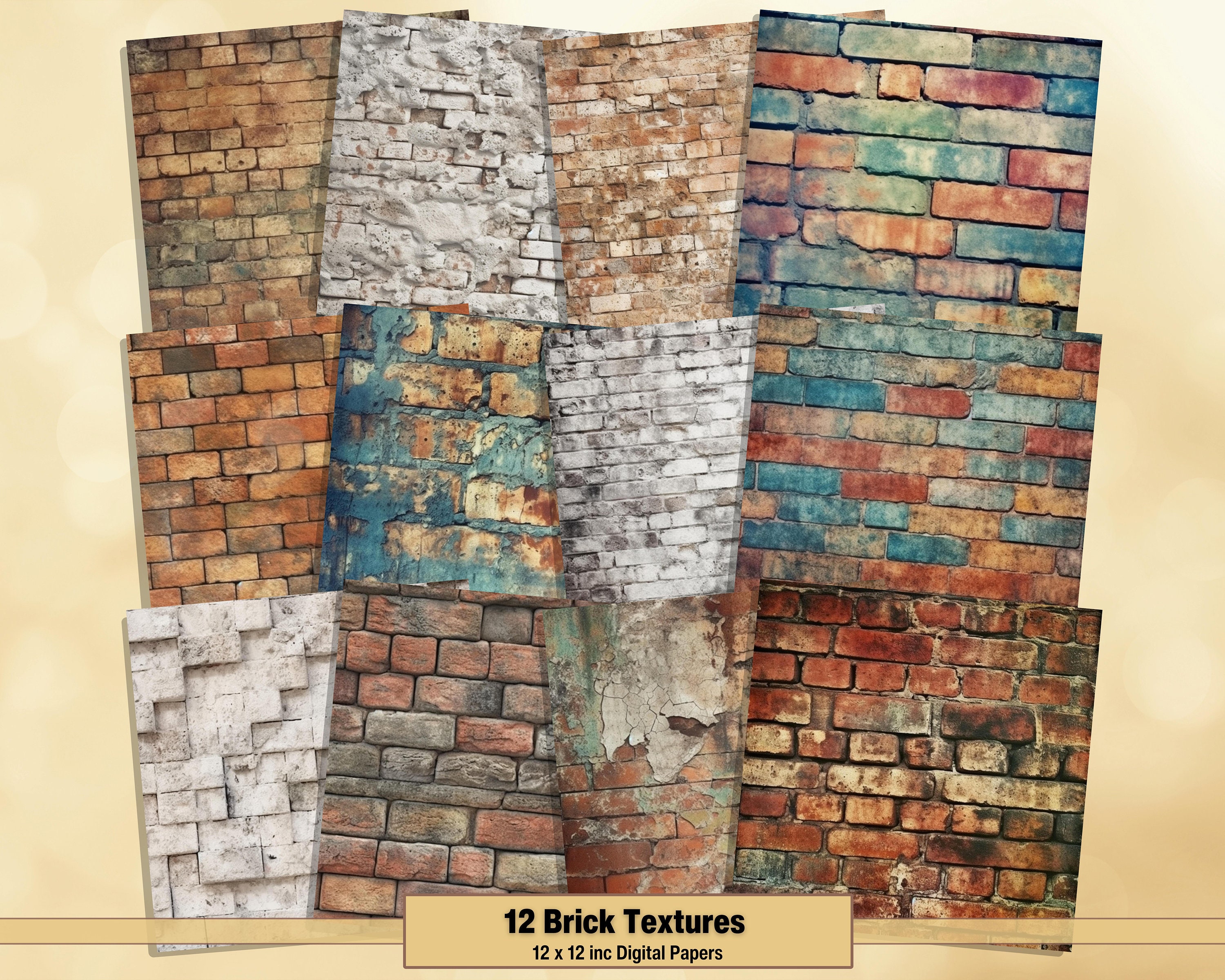 Printable Brick Textures Digital Papers, Rustic Brick Wall Pages ...