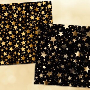 Printable Black and Gold Star Digital Papers, Golden Starry Pages ...