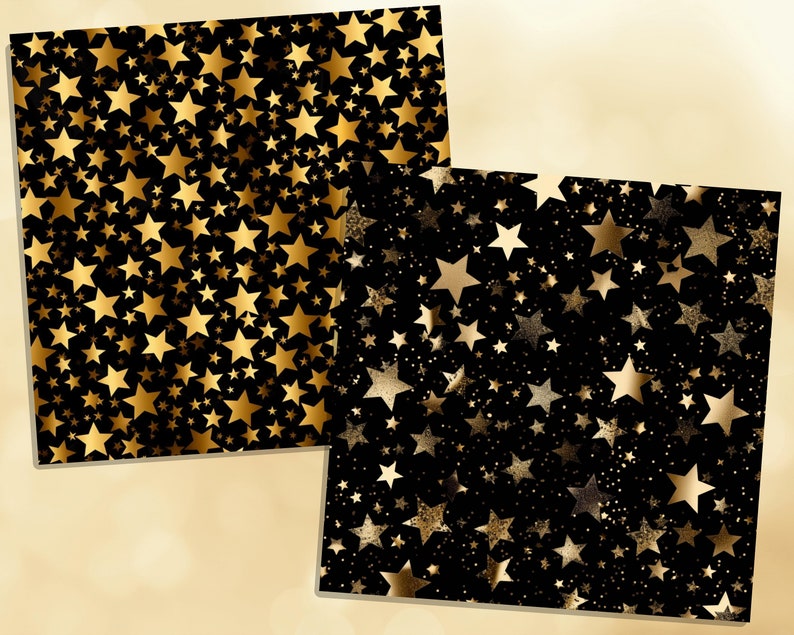 Printable Black and Gold Star Digital Papers Golden Starry - Etsy