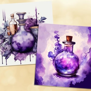 Printable Purple Alchemy Potion Digital Papers, Witchy Pages ...