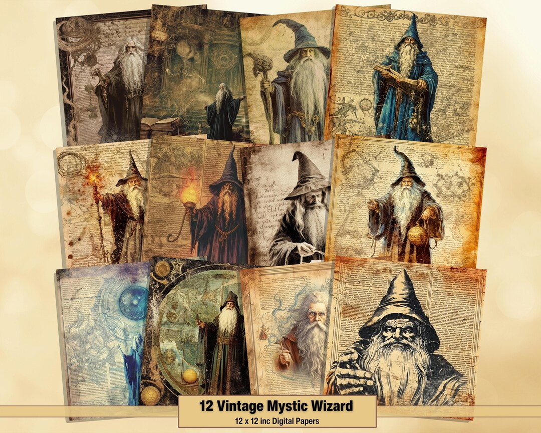 Printable Mystic Wizard Digital Papers, BOS Grimoire Pages, Background ...