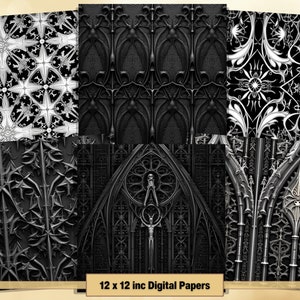 Printable Black & White Gothic Digital Papers, Skull Damask Pages ...