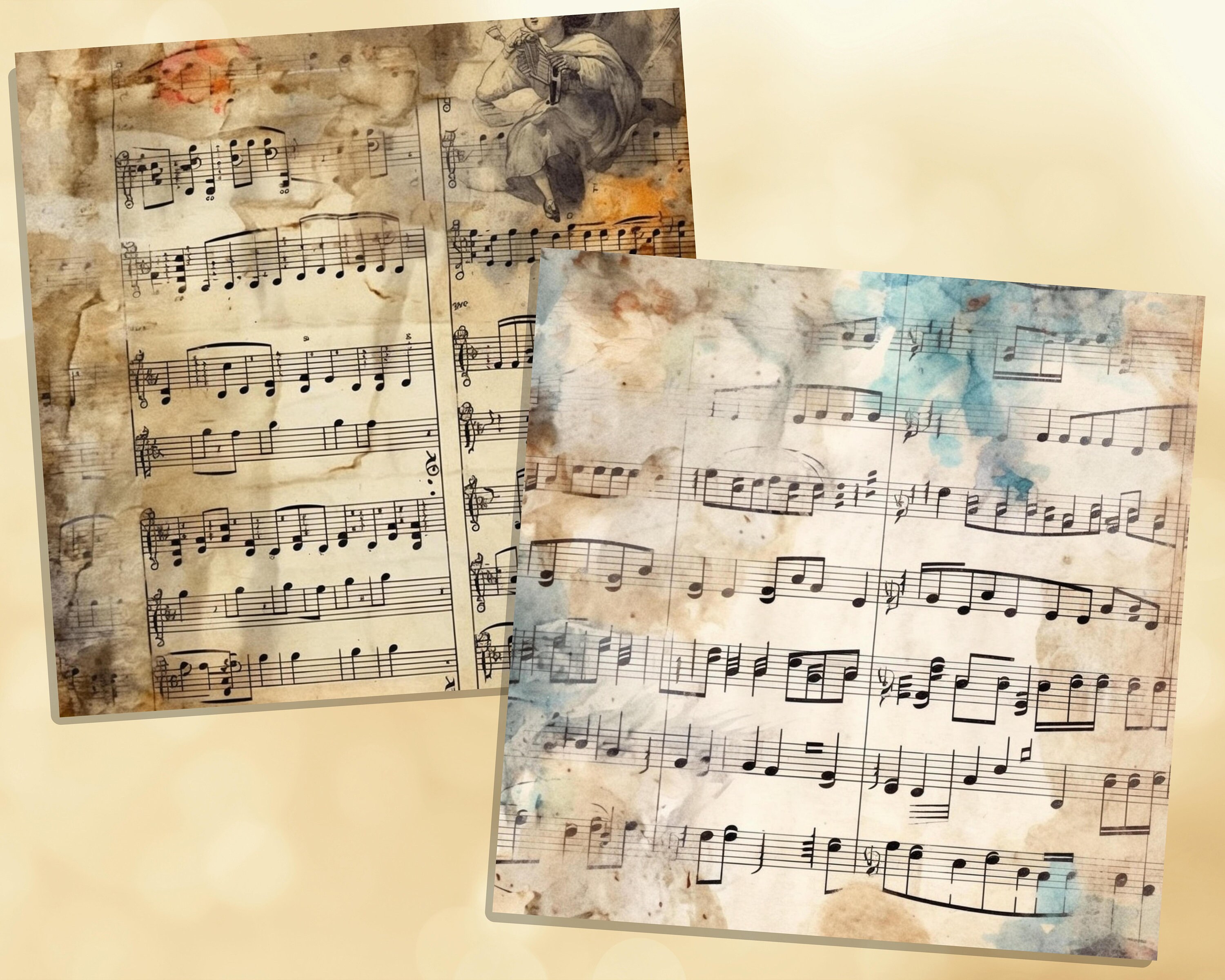 Printable Illustrated Sheet Music Digital Paper, Music Pages ...