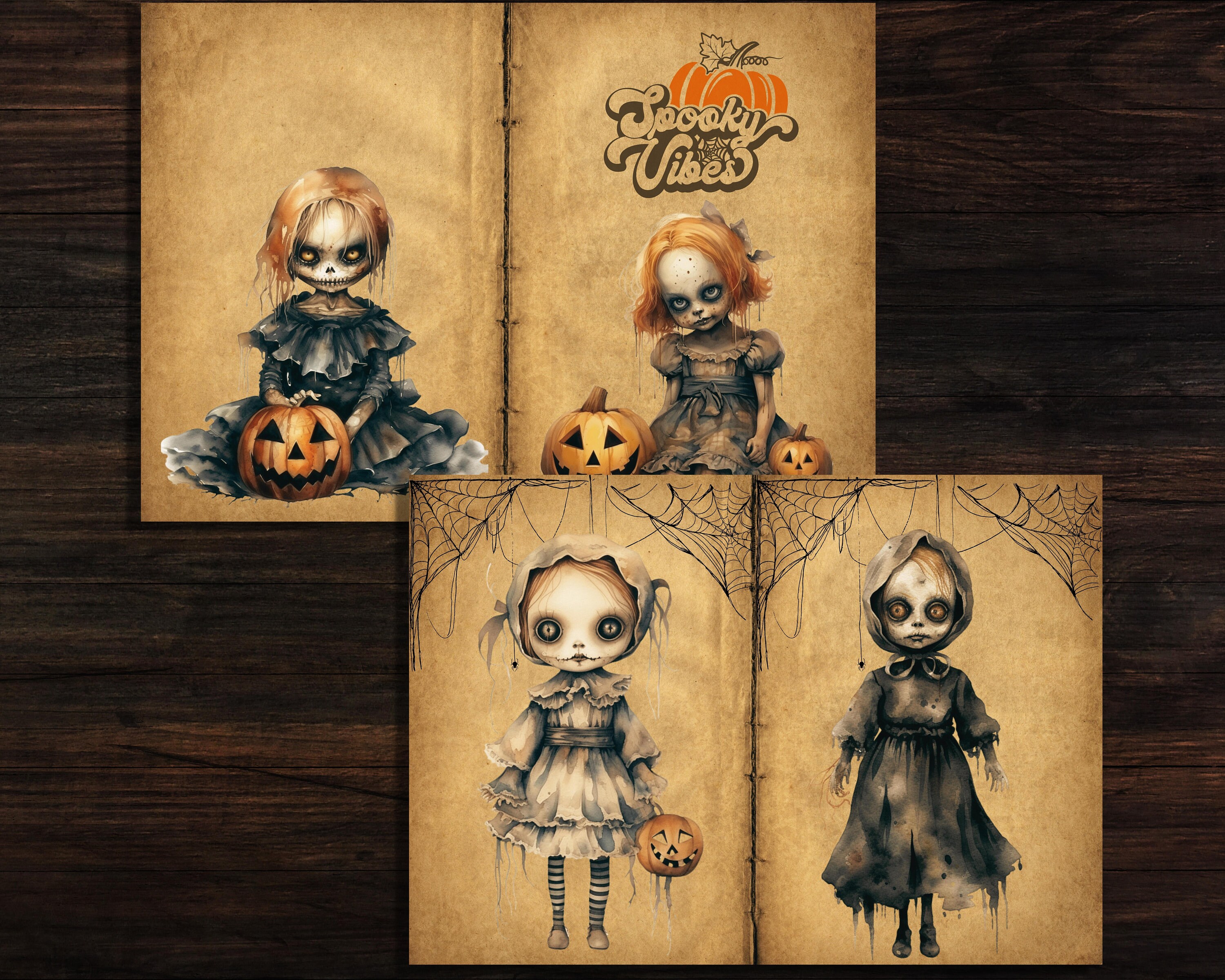 Printable Horror Halloween Dolls Digital Papers Cute Creepy - Etsy