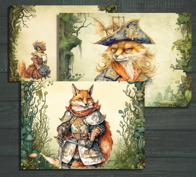 Printable Victorian Fox Digital Paper Dressed Animals - Etsy