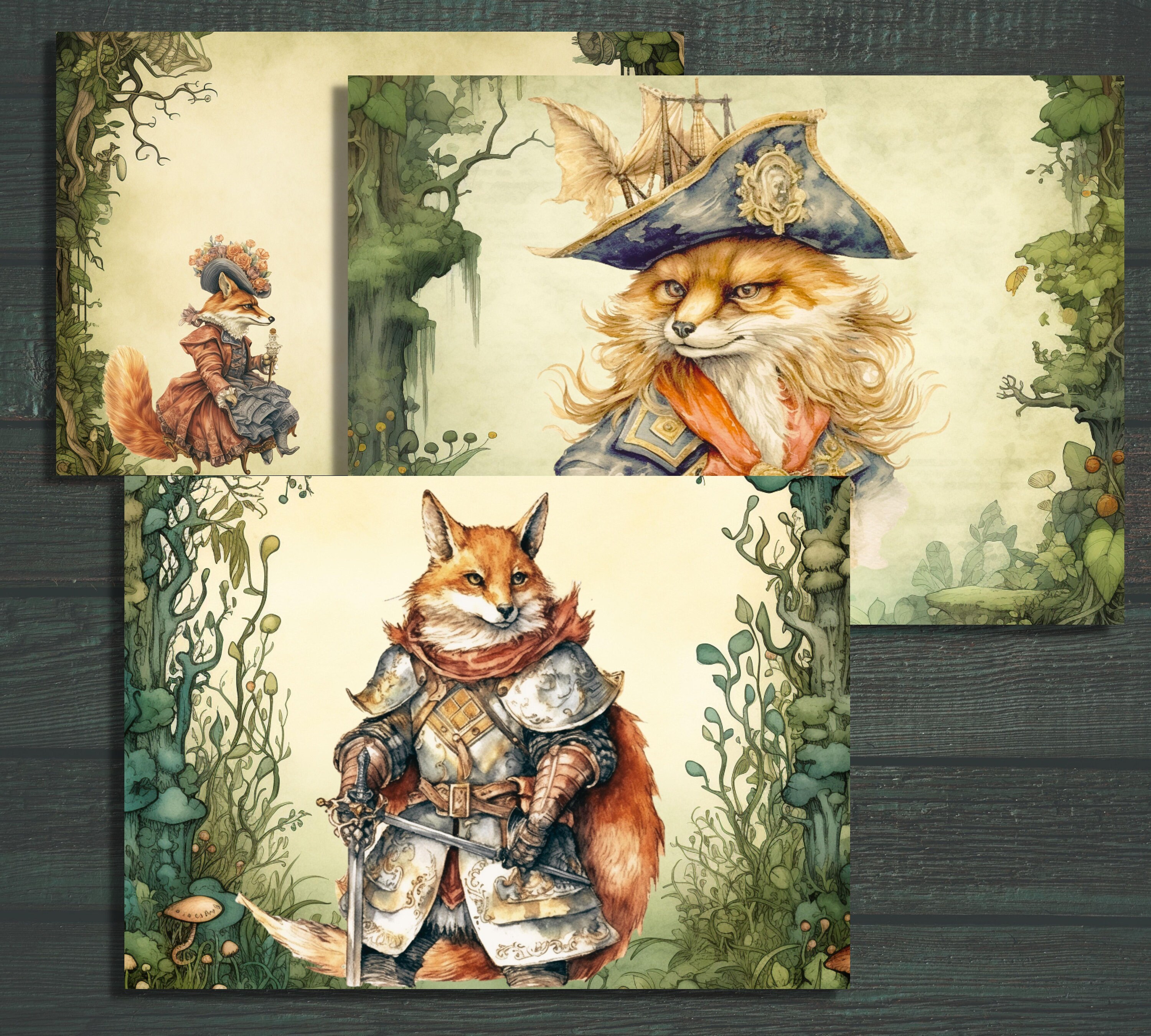 Printable Victorian Fox Digital Paper Dressed Animals - Etsy