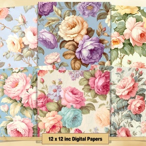 Printable Shabby Chic Floral Digital Papers, Flowers Pages, Vintage ...