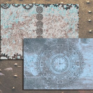 Printable Steampunk Blue Digital Paper, Patina Steam Punk Ephemera ...
