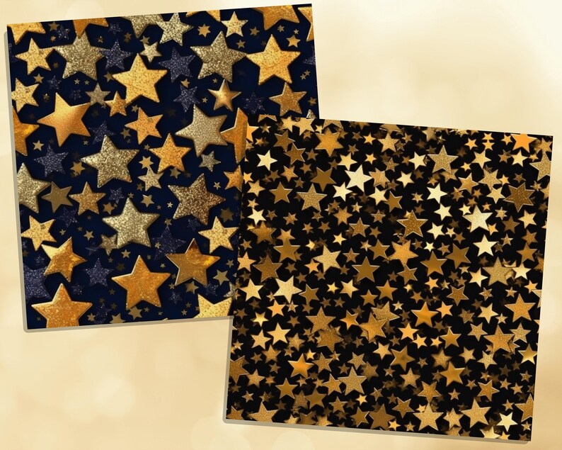 Printable Golden Starry Night Digital Papers Gold Stars - Etsy