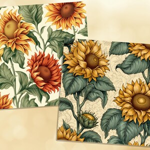 Printable Vintage Sunflowers Digital Paper, Shabby Chic Pages, Floral ...