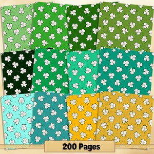 Printable 200 Seamless Clover Pattern Digital Papers, Shamrock Colour ...