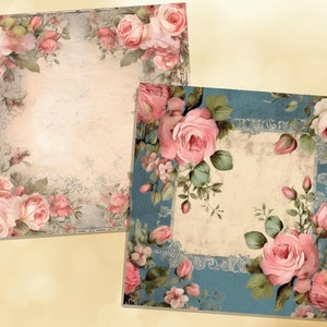 Printable Pink Roses Digital Paper, Shabby Chic Pages, Vintage ...