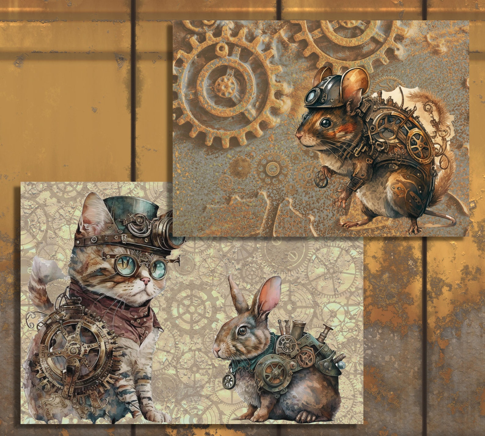 Printable Steampunk Animals Digital Paper, Vintage Ephemera, Fantasy ...