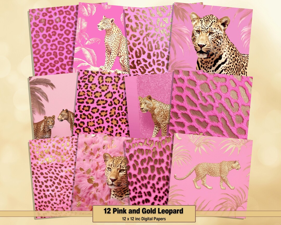 Printable Pink and Gold Leopard Digital Papers, Leopard Spot Pages ...
