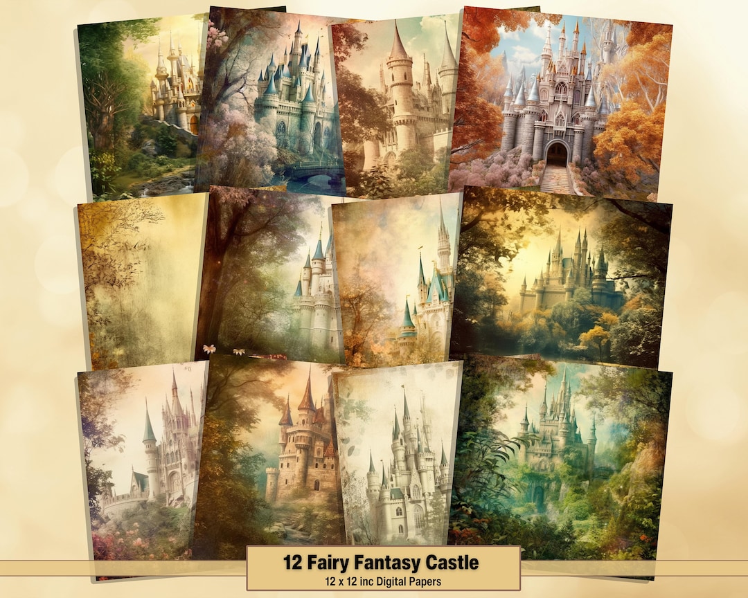 Printable Fairy Fantasy Castle Digital Paper, Fantasy Page, Fairytale ...