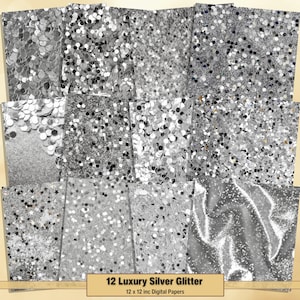 Printable Silver Glitter Digital Papers, Sequins Pages, Sparkle ...