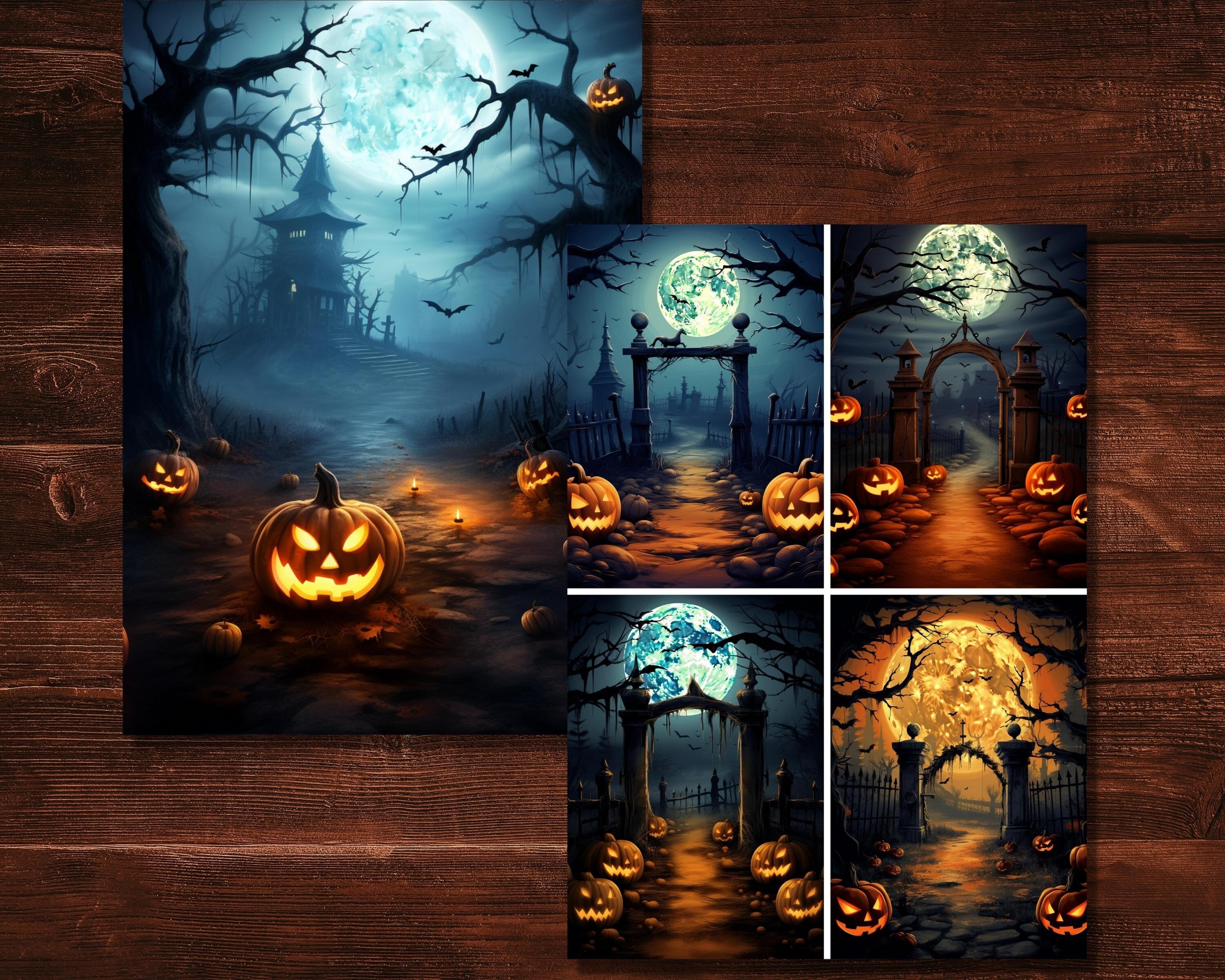 Printable Full Moon Halloween Digital Paper Halloween Pumpkin - Etsy