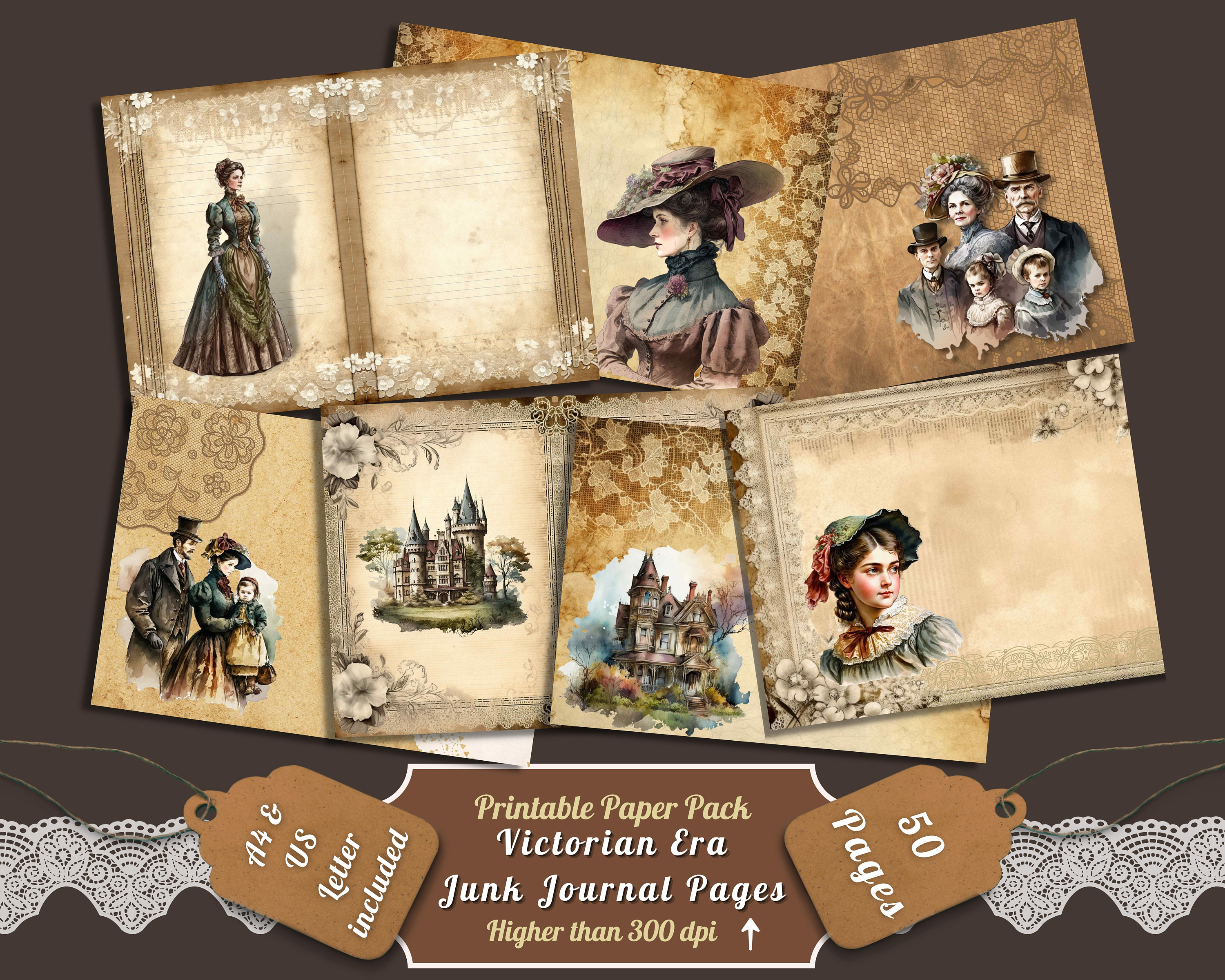 Printable Victorian Era Digital Papers Mega Bundle, Fussy Cuts Kit ...