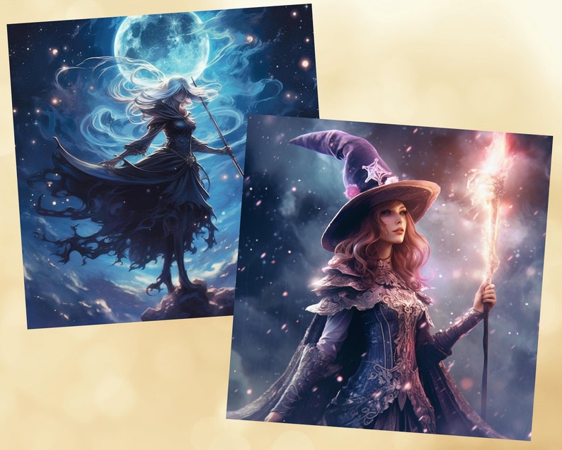 Printable Celestial Witch Digital Paper, Cosmic Witches Pages, Witchy ...