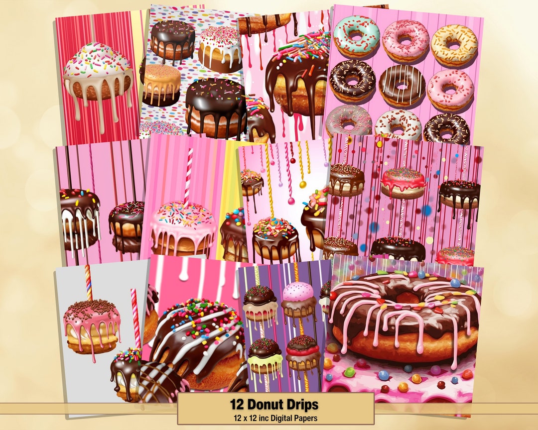 Printable Donut Drips Digital Papers, Doughnut Pages, Dripping ...