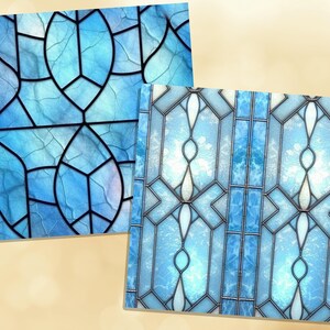 Printable Baby Blue Stained Glass Digital Papers, Blue Shimmer Pages ...